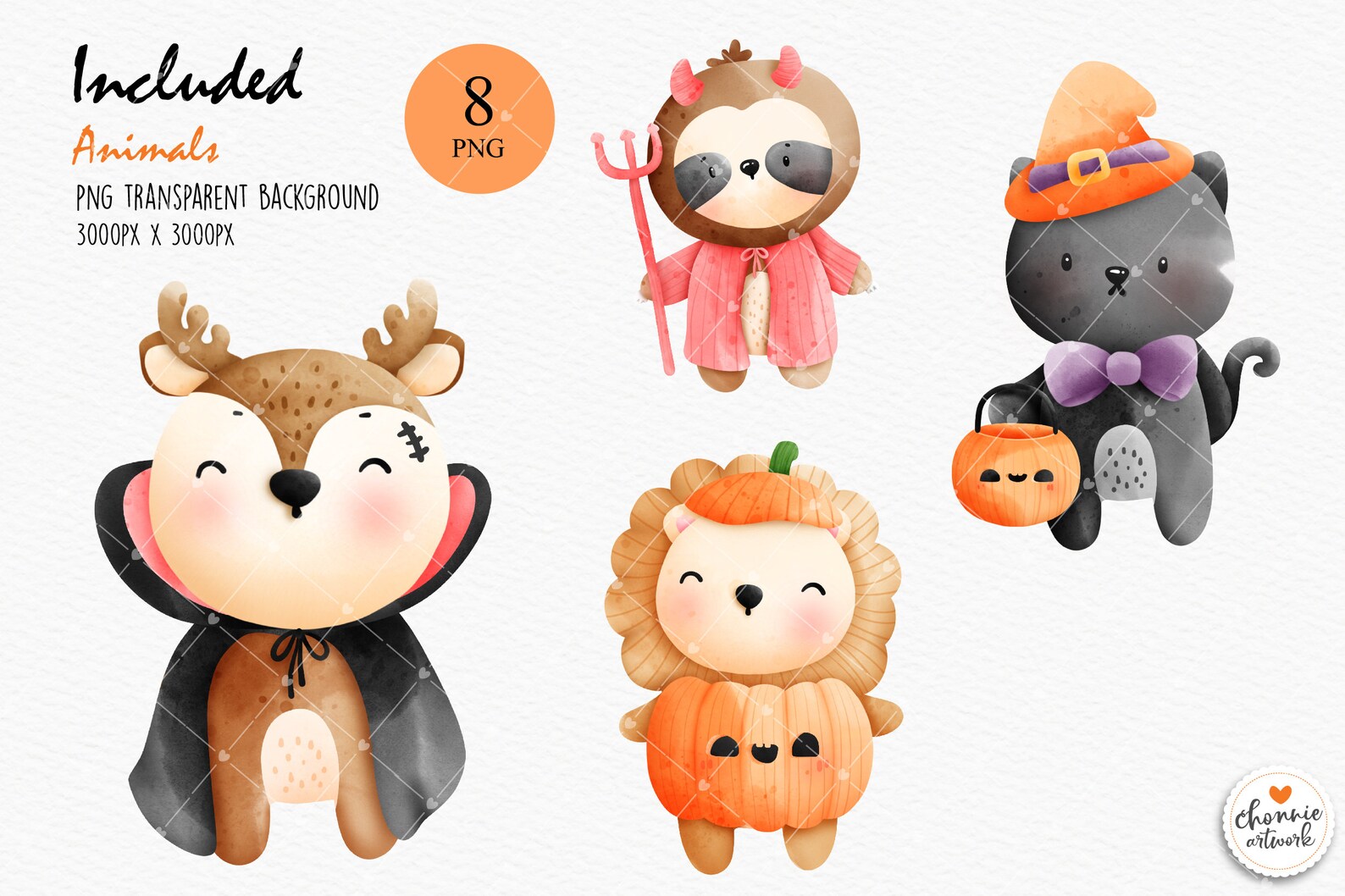 Watercolor Halloween Animals Clipart Halloween Download - Etsy