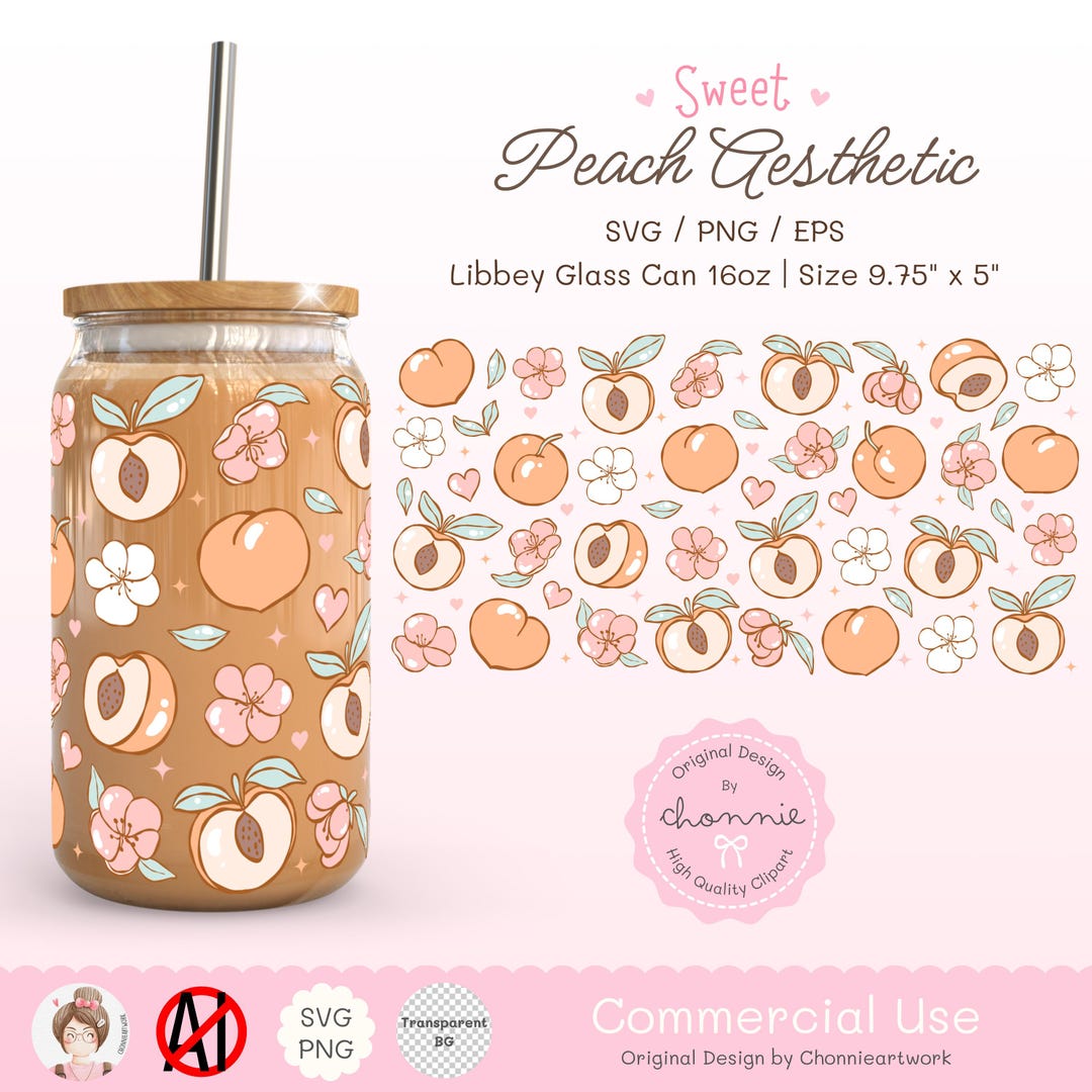 Peach Cup Wrap, Fruit Cup Wrap, Peach Aesthetics, Girly Cup Wraps ...