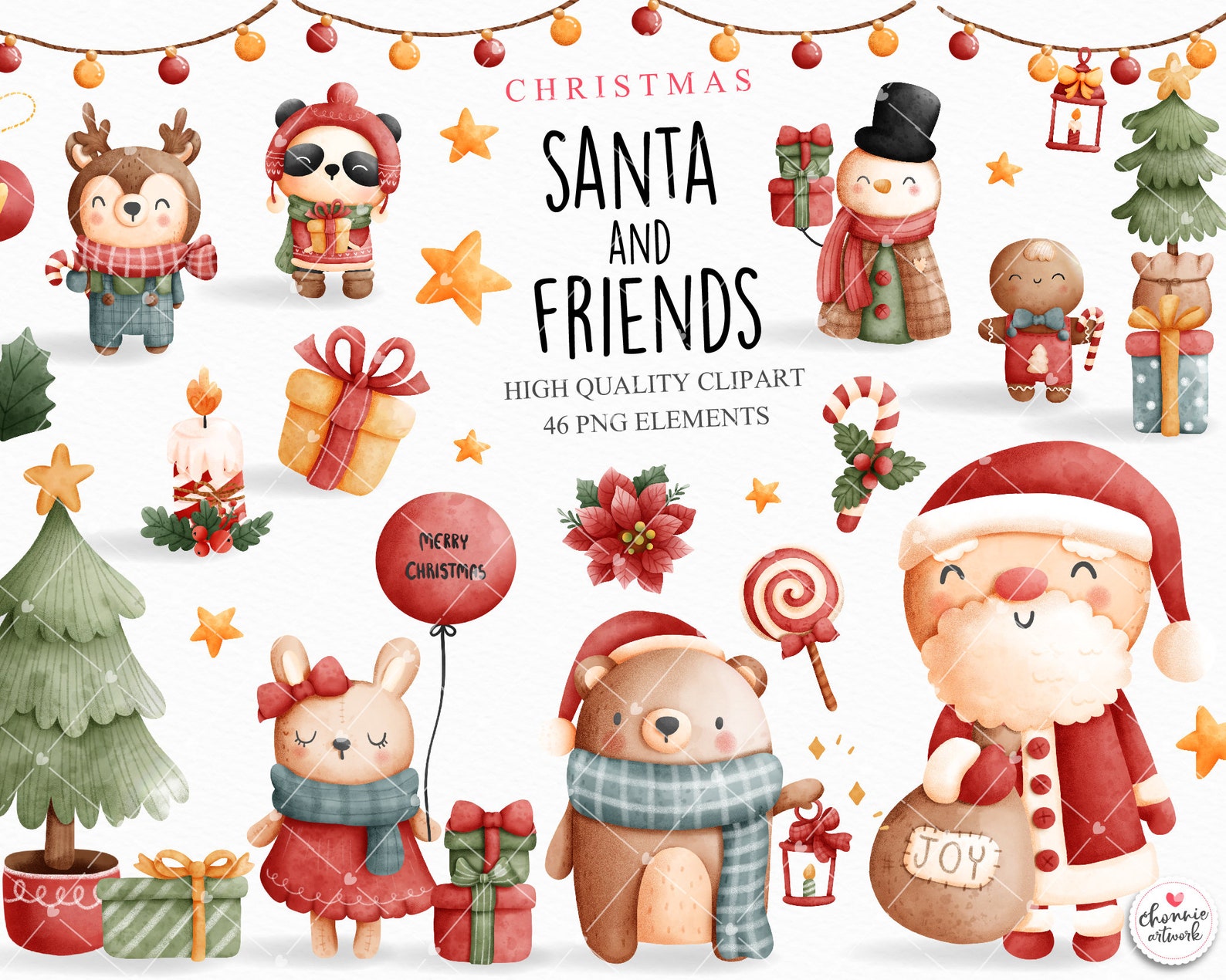 Christmas Santa and Friends Clipart Christmas Clipart - Etsy