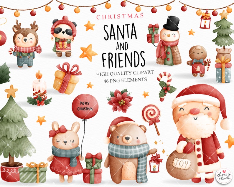 Christmas Santa and Friends Clipart Christmas Clipart - Etsy
