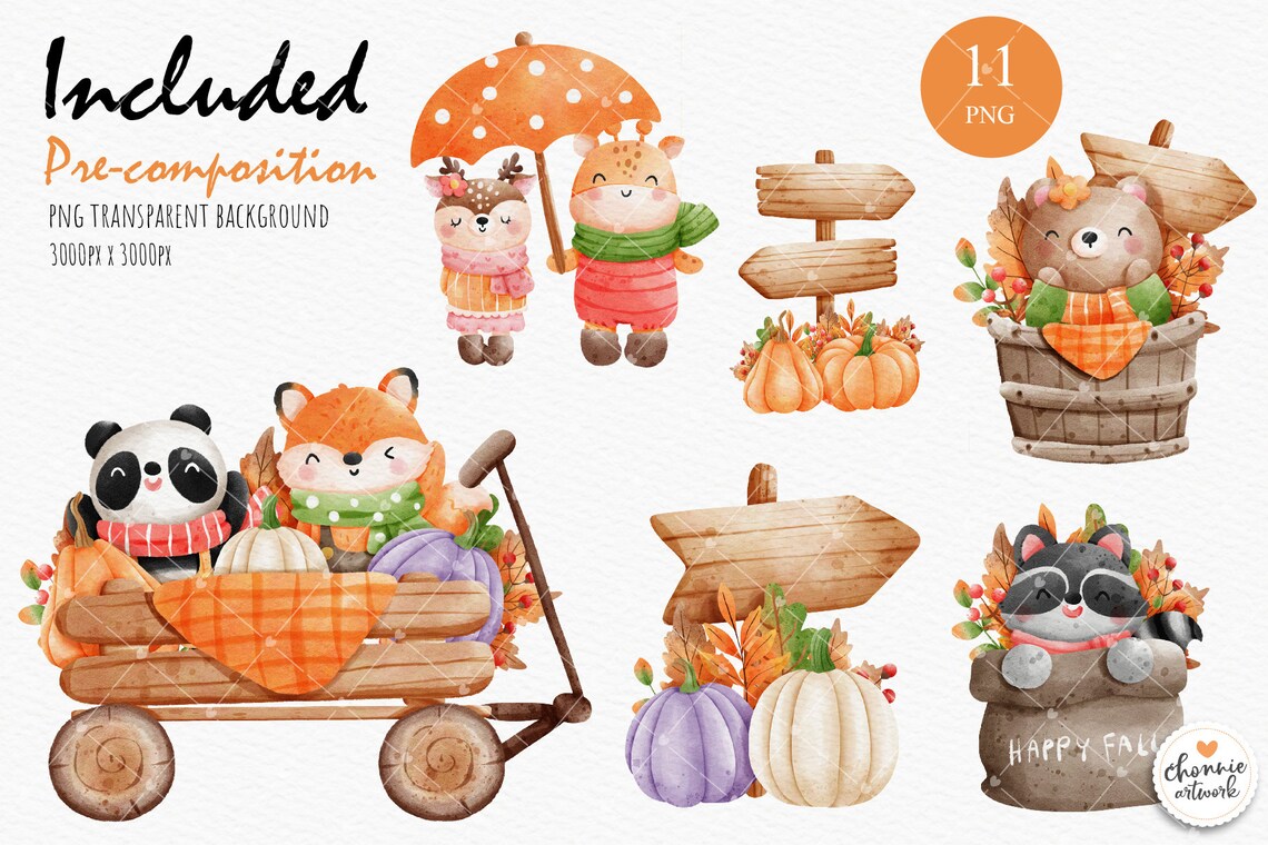 Autumn Woodland Animal Clipart, Autumn Clipart, Woodland Animal Clipart ...