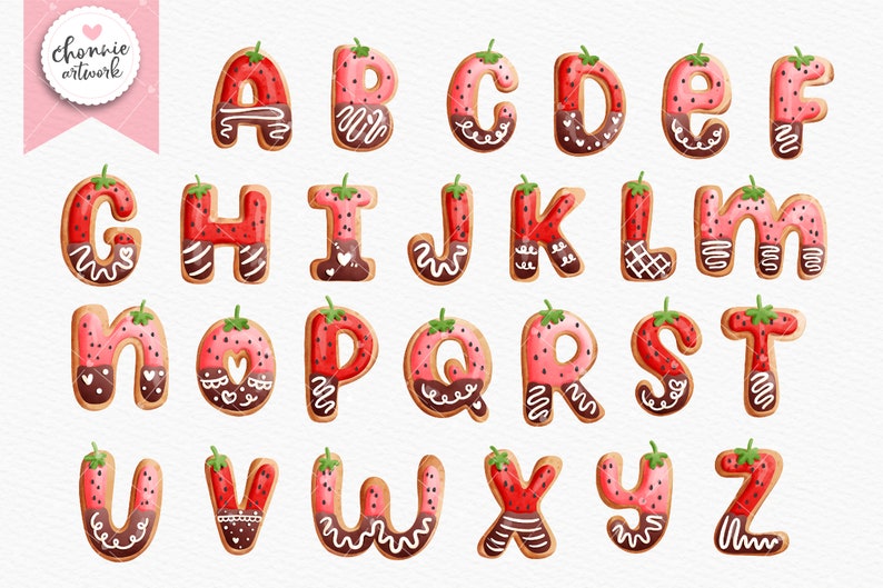 Strawberry Chocolate Alphabet Strawberry Alphabet Valentines | Etsy