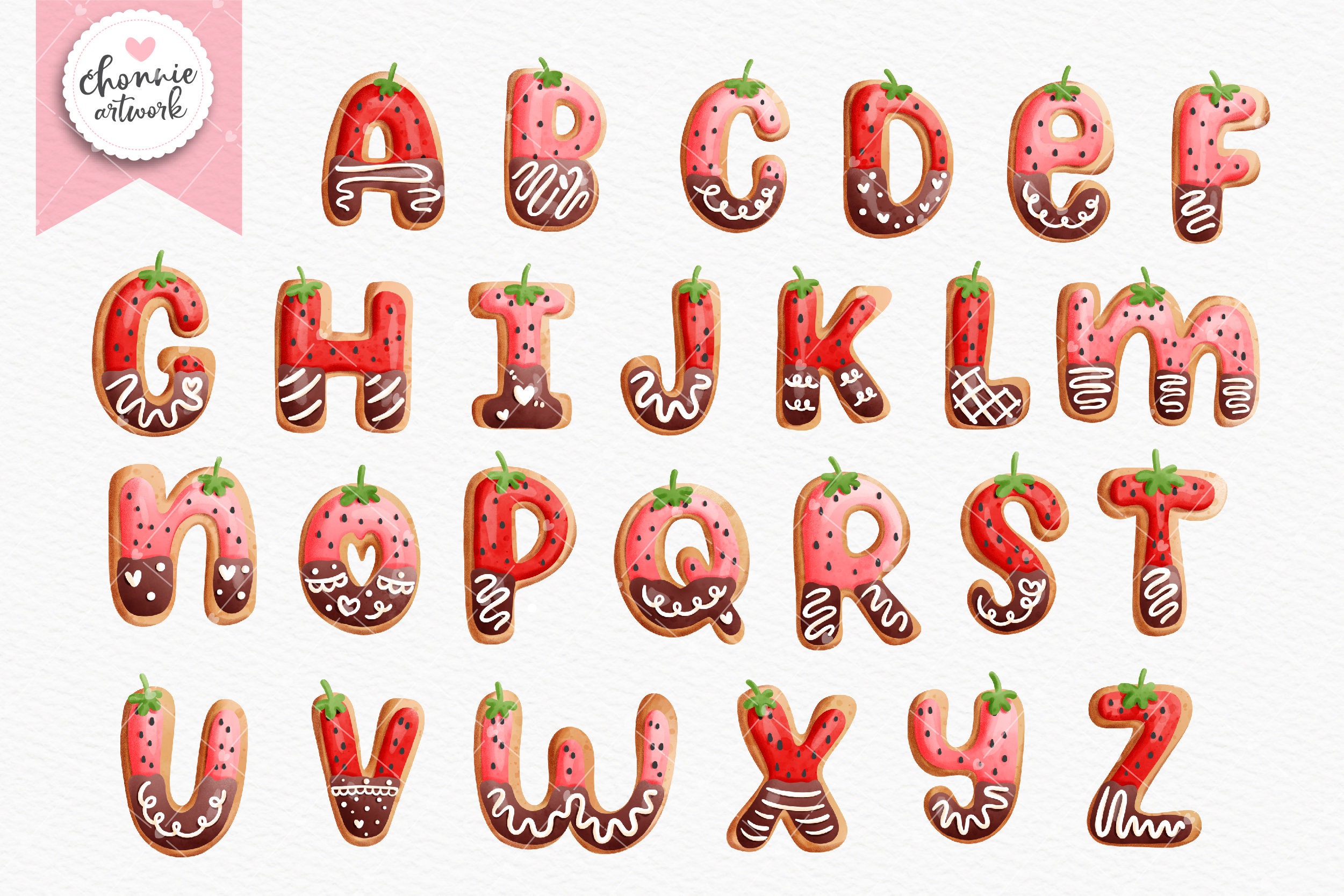Strawberry Chocolate Alphabet Strawberry Alphabet Valentines - Etsy