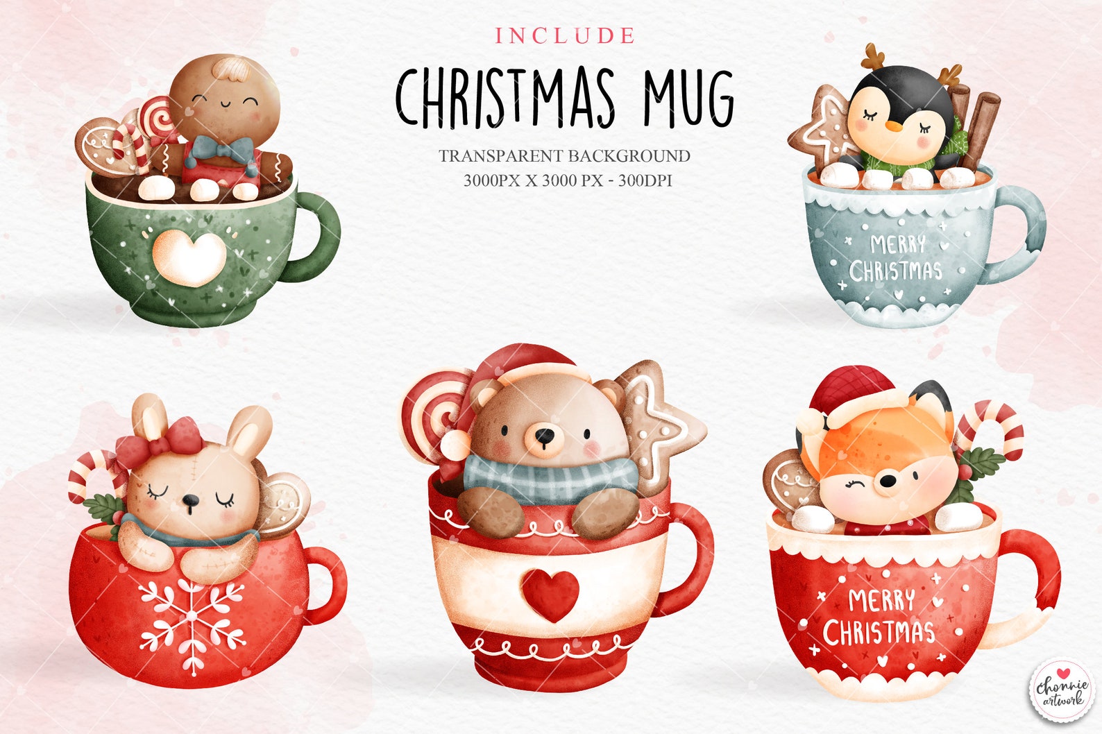 Christmas Mug Clipart Christmas Animal Clipart Animal Mug - Etsy