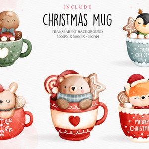 Christmas Mug Clipart, Christmas Animal Clipart, Animal Mug Clipart ...