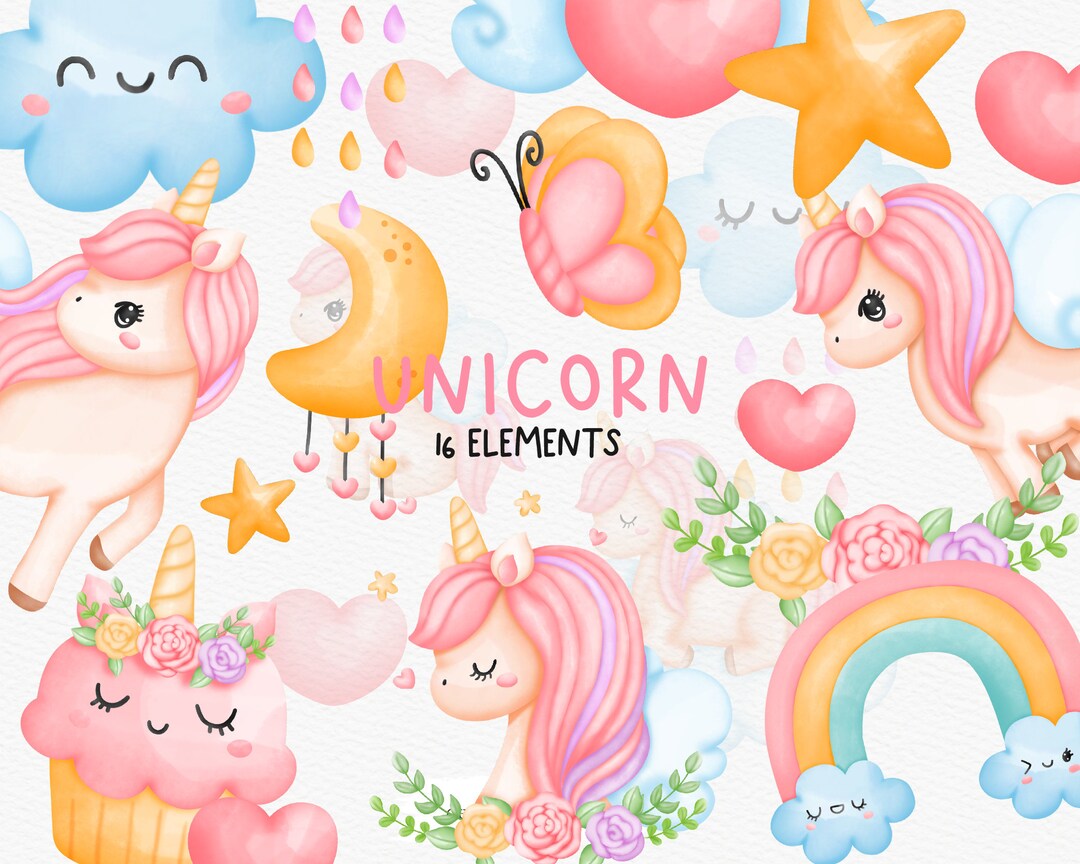 Watercolor Unicorn Clipart Bundle, Unicorn Clipart Bundle, Unicorn PNG ...
