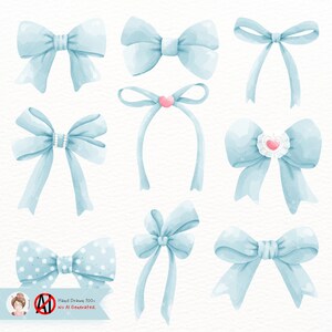 Watercolor Blue Coquette Ribbon Clipart Gift Bow Clipart Fashion ...