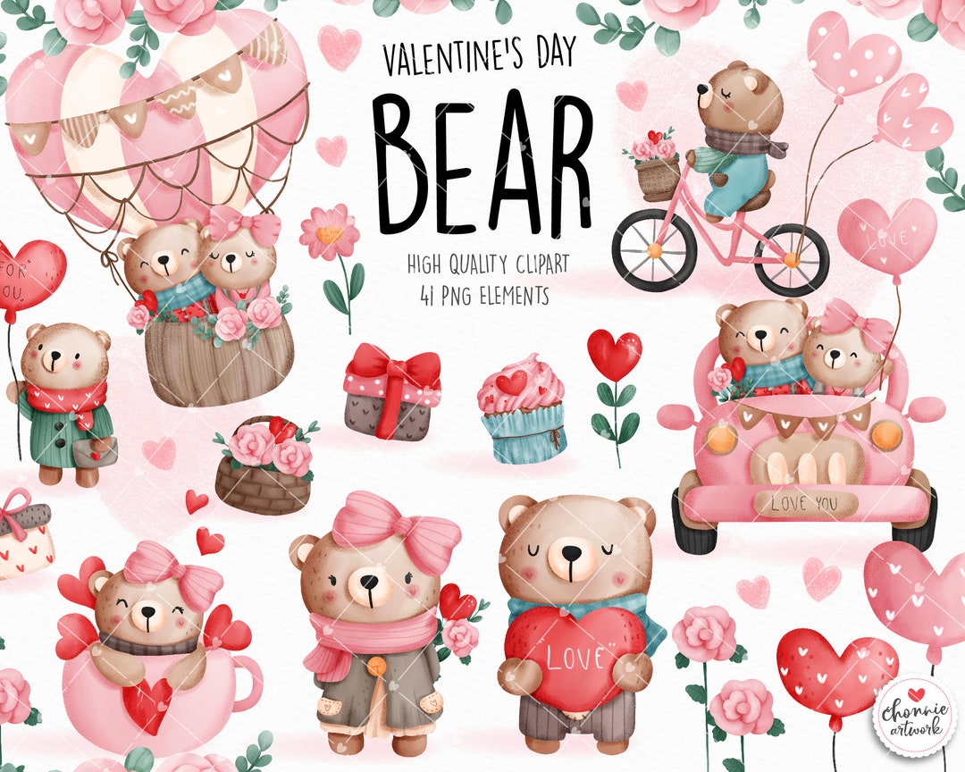 Valentine's Day Bear Clipart, Bear Valentine Clipart, Love Clipart ...