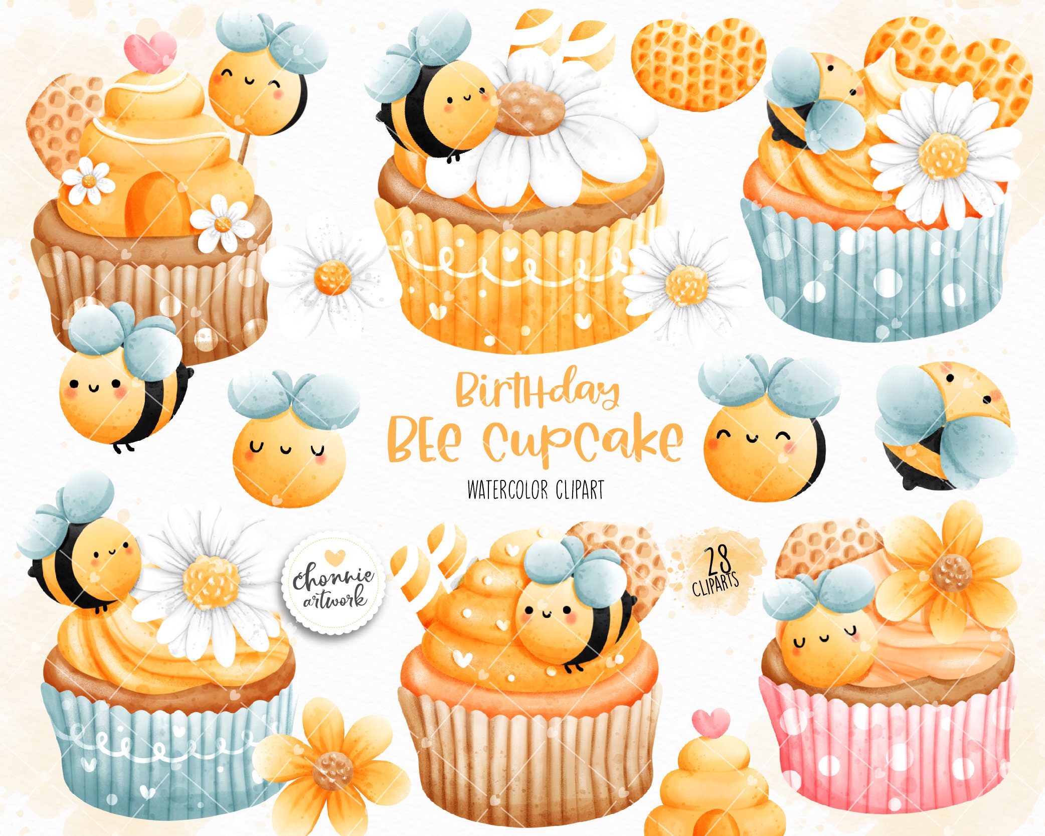 Birthday Bee Cupcake Honeybee Clipart Bee Clipart Birthday - Etsy