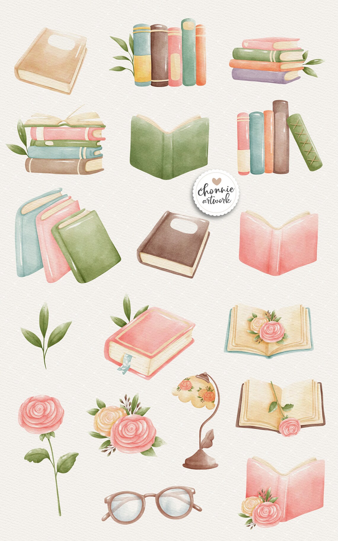 Watercolor Vintage Books Clipart, Library Clipart, Books Clipart, Book ...