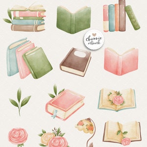 Watercolor Vintage Books Clipart, Library Clipart, Books Clipart, Book ...