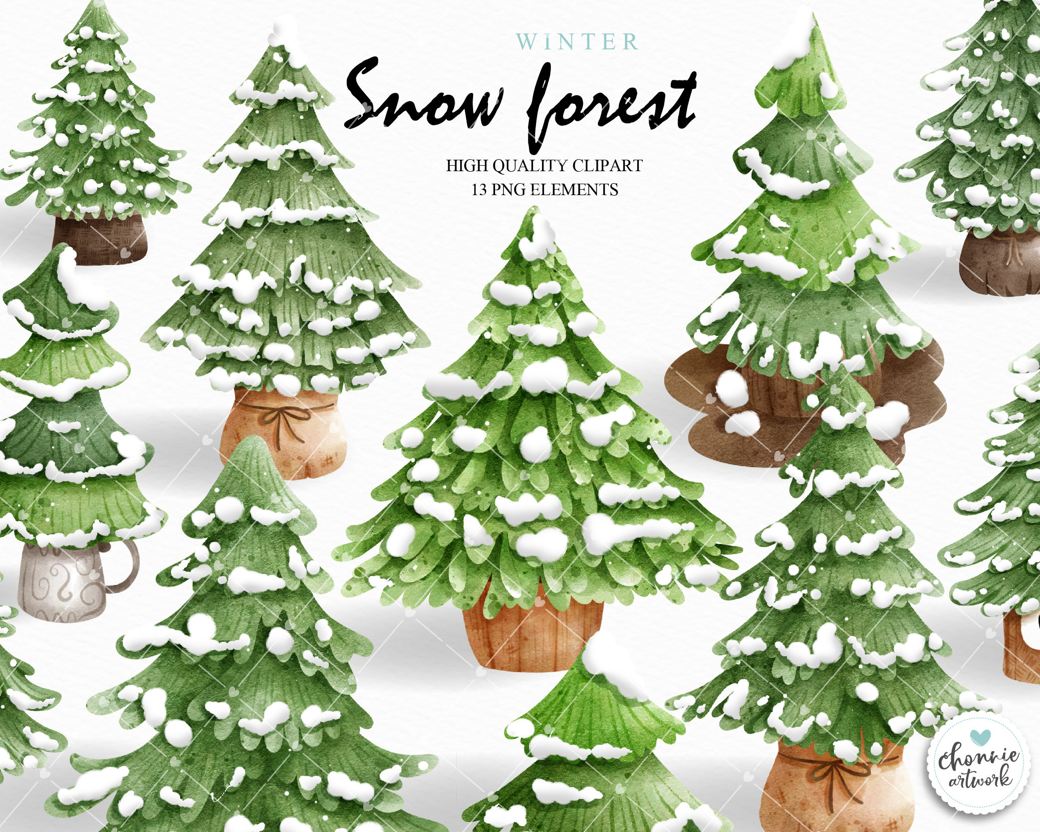 Christmas Tree Watercolor Clipart Pine Tree Clipart - Etsy