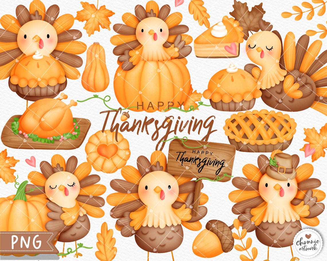 Watercolor Thanksgiving Clipart Turkey Clipart Thanksgiving - Etsy