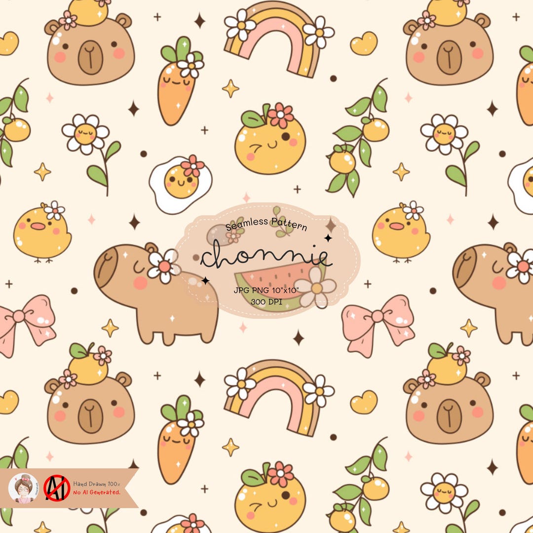 Groovy Retro Capybara Seamless Pattern, Vintage Capybara Animal Pattern ...