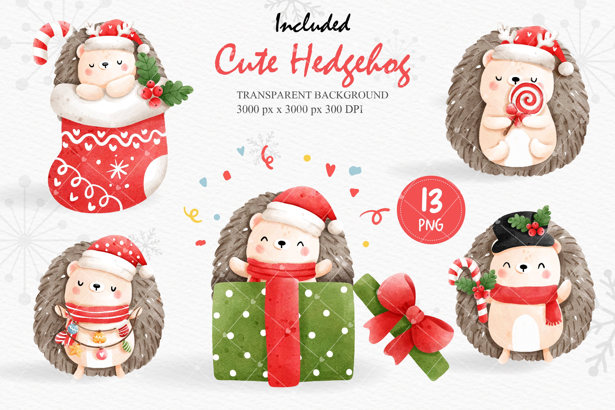 Christmas Hedgehog Clipart Winter Hedgehog Clipart Christmas - Etsy