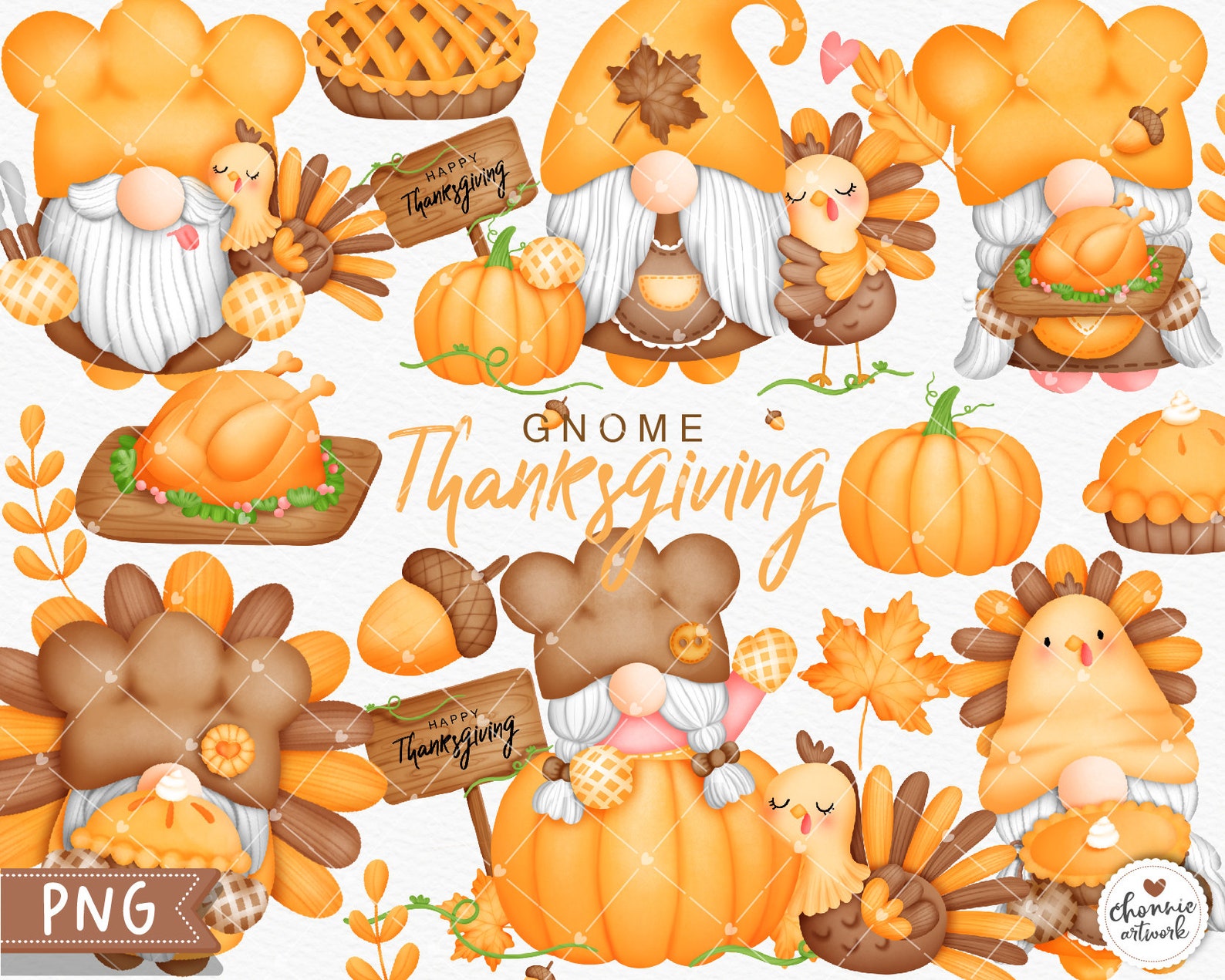 Watercolor Thanksgiving Gnome Clipart Turkey Gnome Clipart | Etsy