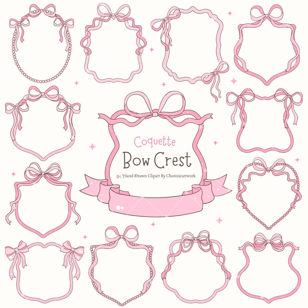 Pink Coquette Ribbon Bow Crest PNG SVG Clipart Romantic Pink Crest ...