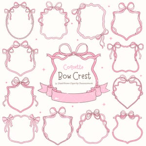 Pink Coquette Ribbon Bow Crest PNG SVG Clipart Romantic Pink Crest ...