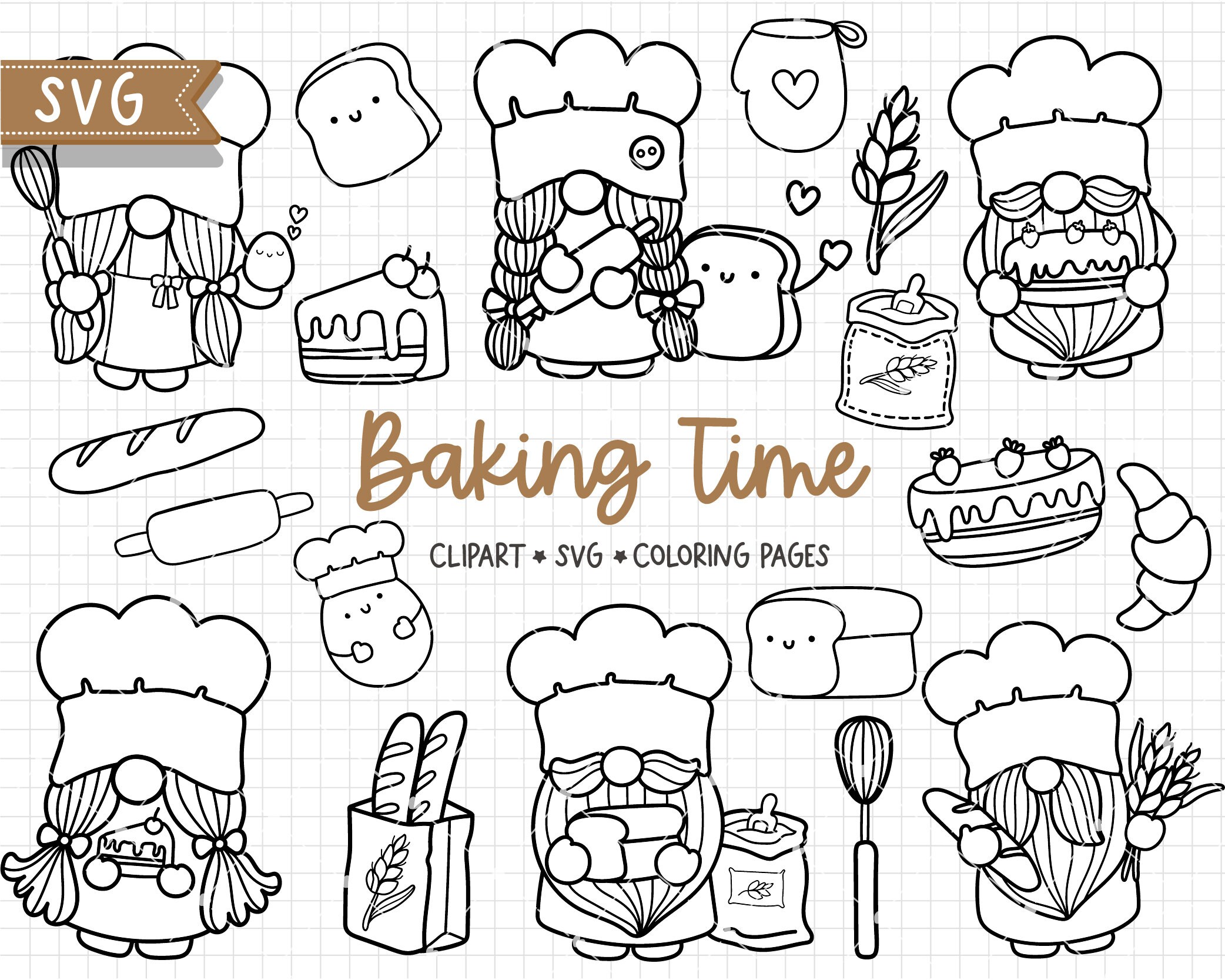 Baker Gnome SVG Gnome Bakery digital stamps Kitchen Gnomes | Etsy