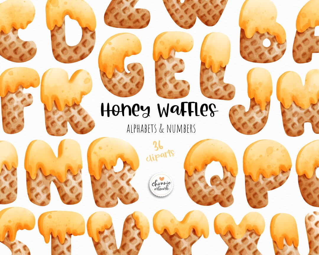 Honey Waffles Alphabets and Numbers Clipart, Honey Alphabet, Ice Cream ...
