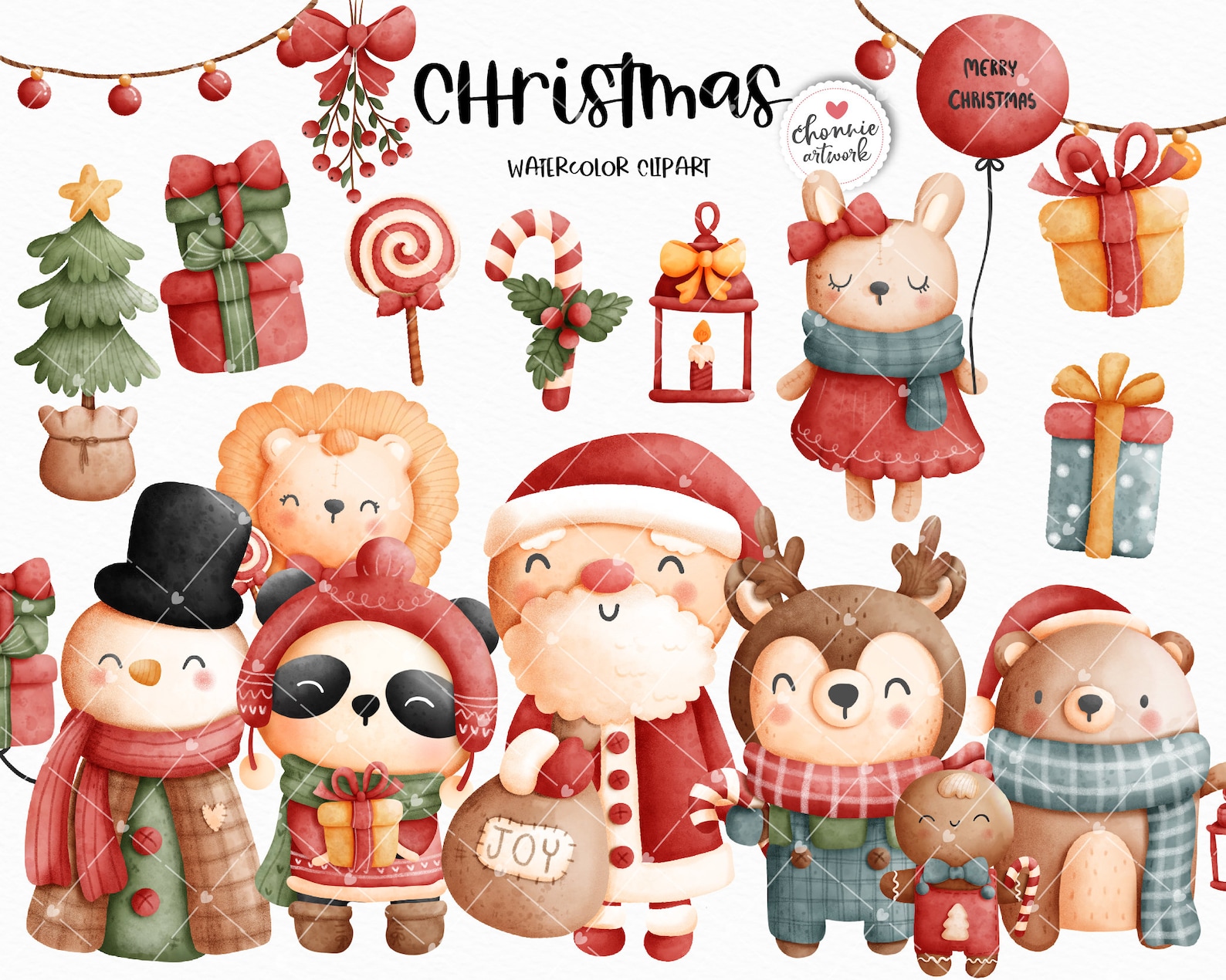 Christmas Santa and Friends Clipart Christmas Clipart | Etsy