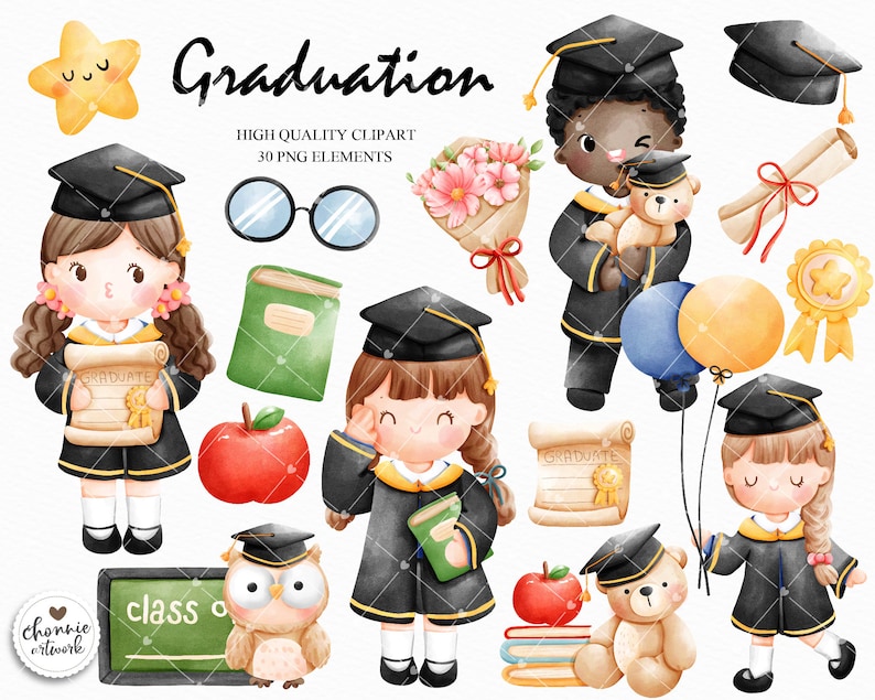 Graduation Clipart Watercolor Graduation Clipart Grad Cap - Etsy