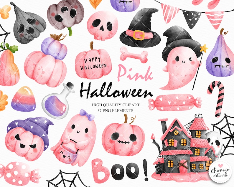 Pink Halloween Clipart Halloween Clipart Pink Ghost Clipart - Etsy