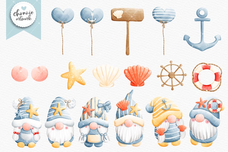 Nautical Gnomes Clipart Beach Gnome Clipart Summer Gnome - Etsy