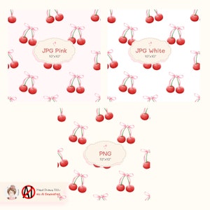 Pink Coquette Ribbon With Cherries Seamless Pattern, Coquette Cherries ...