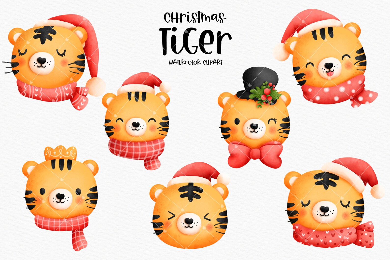 Christmas Tiger Clipart Year of the Tiger Christmas Clipart. - Etsy
