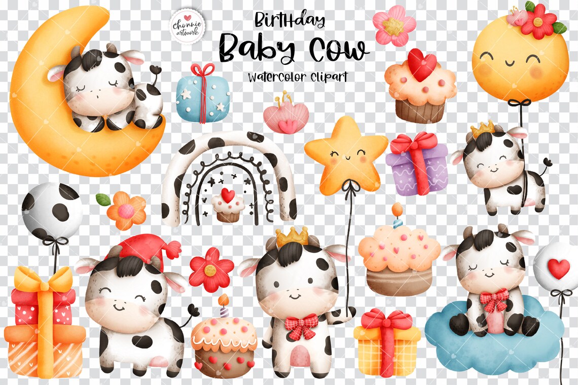 Baby Cow Birthday Clipart Farm Birthday Clipart Baby Cow - Etsy