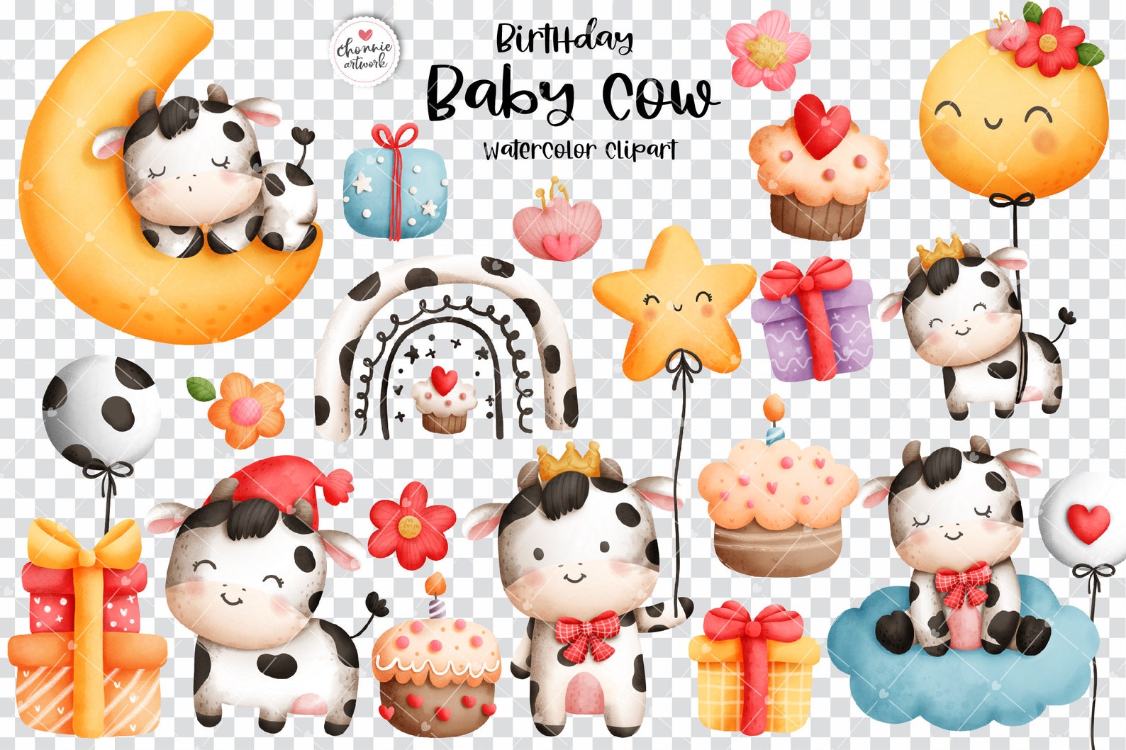 Baby Cow Birthday Clipart Farm Birthday Clipart Baby Cow | Etsy