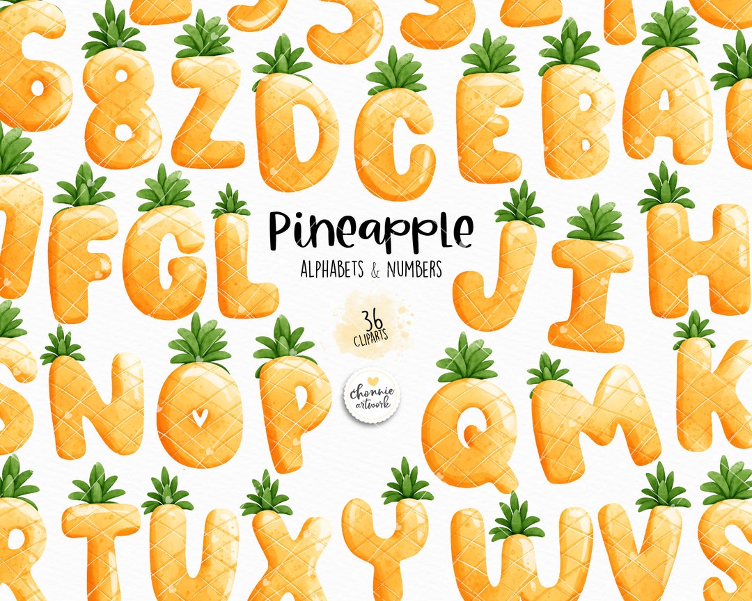 Pineapple Alphabets and Numbers, Summer Fruit Font, Pineapple Font ...