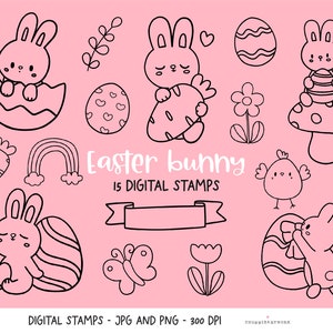 Easter Bunny Digital Stamps, Easter Bunny PNG, Rabbit Clipart, Easter ...
