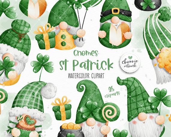 Watercolor St Patricks Gnomes Clipart Gnome St Patrick - Etsy