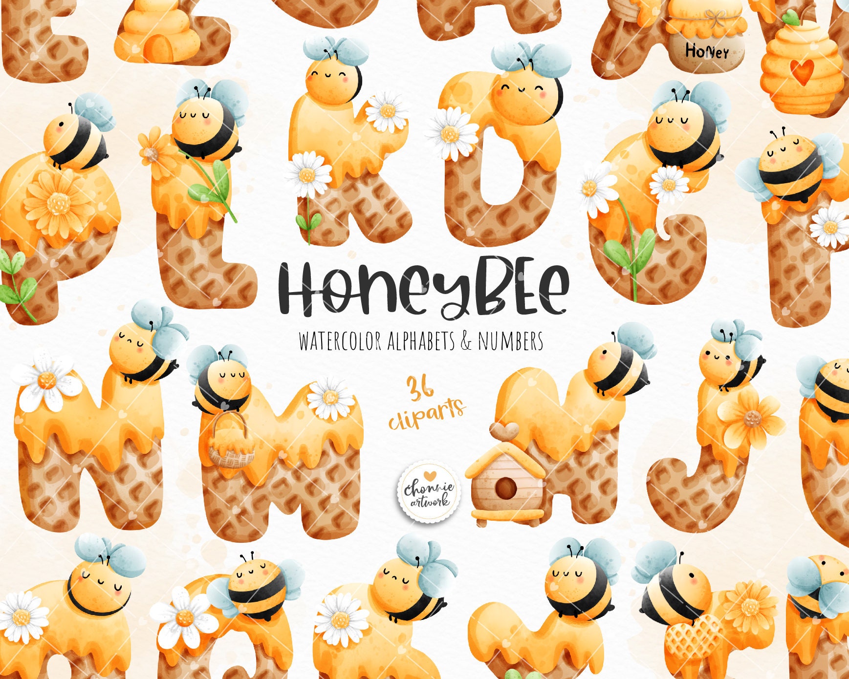 Honeybee Alphabets and Number Bee Font Bee Alphabetanimal - Etsy