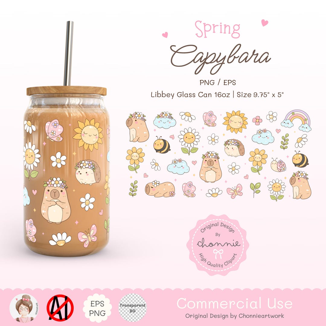 Spring Capybara Cup Wrap, Flower Capybara Cup Wrap, Capybara Aesthetics ...
