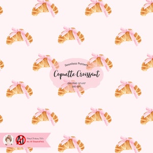 Pink Coquette Croissant Seamless Pattern, Cute Preppy Pink Bow,coquette ...