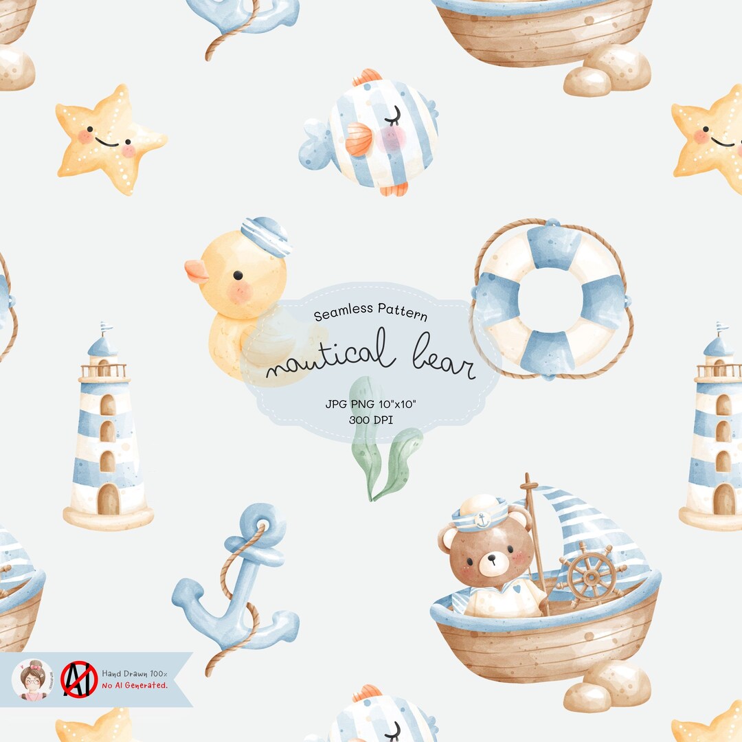 Nautical Teddy Bear Seamless Patterns, Teddy Bear Pattern, Teddy Bear ...