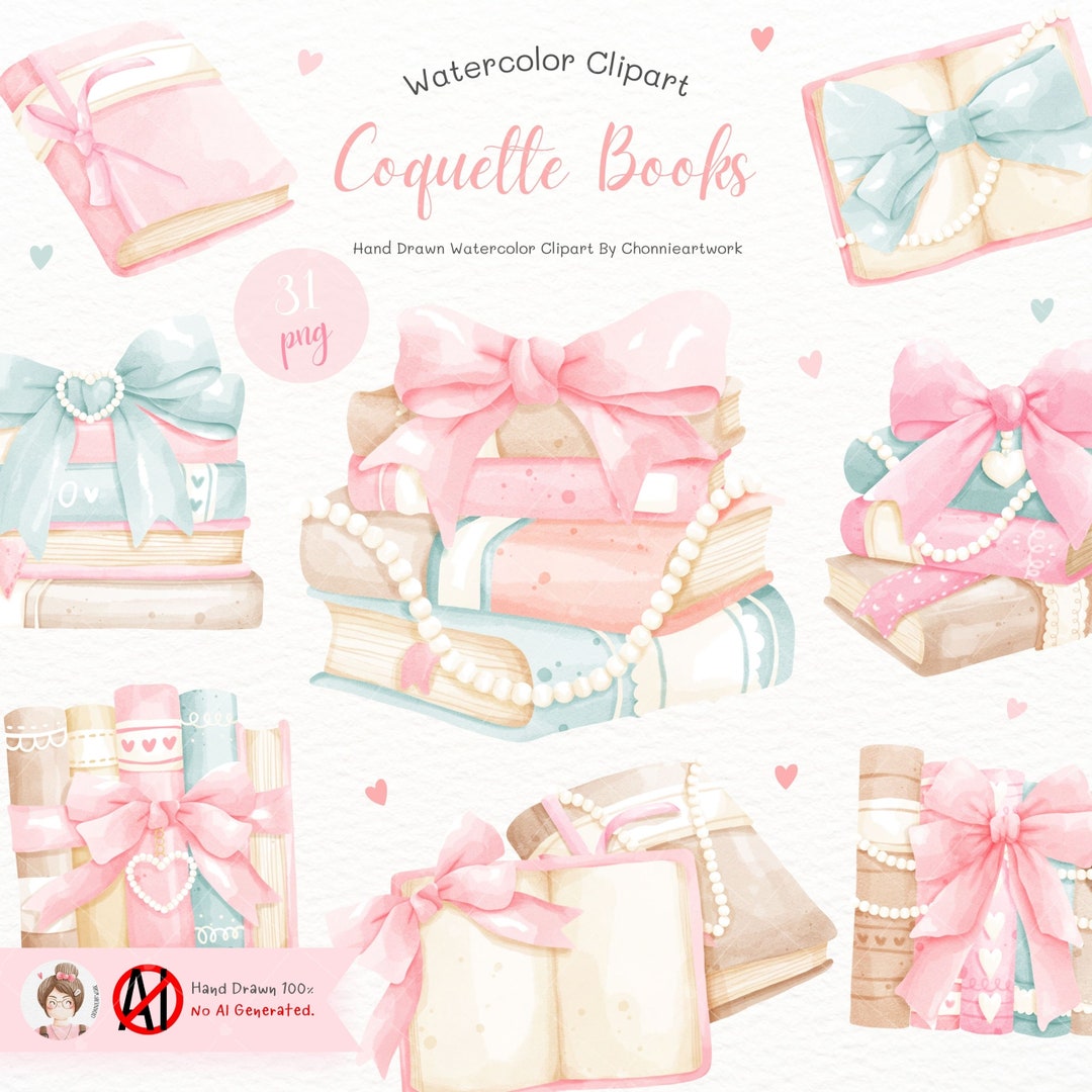 Coquette Book Clipart, Book With Bows Clipart, Girly Book Clipart ...