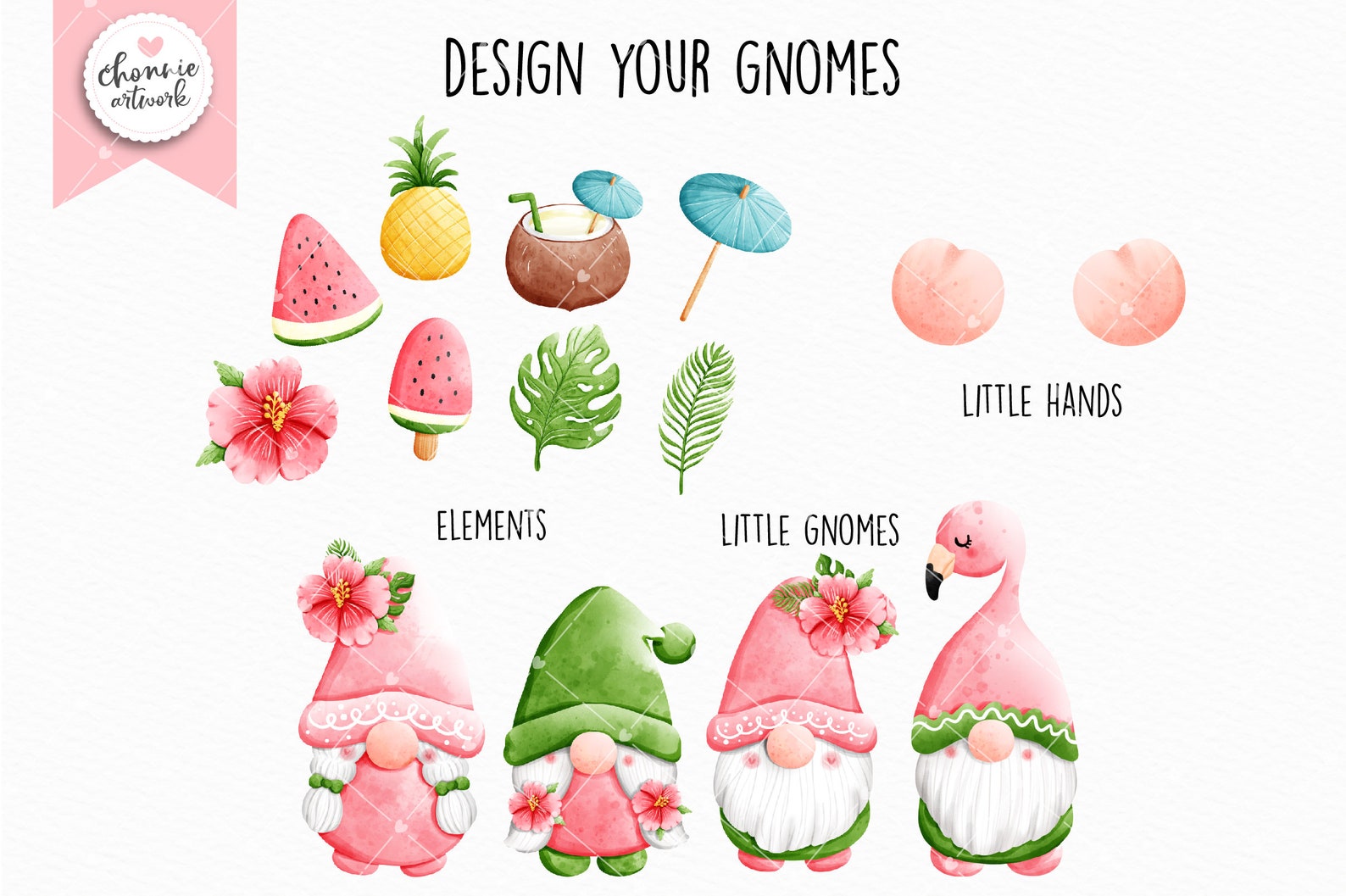 Gnome Flamingo Clipart Summer Gnome Clipart Tropical Gnomes | Etsy