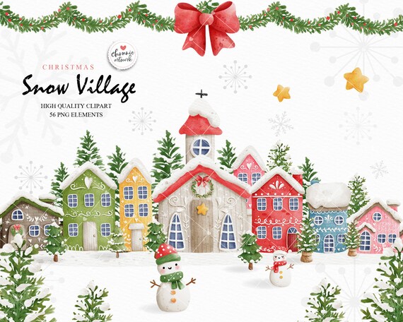 Christmas Houses Clipart Christmas Village Clipart Snow - Etsy