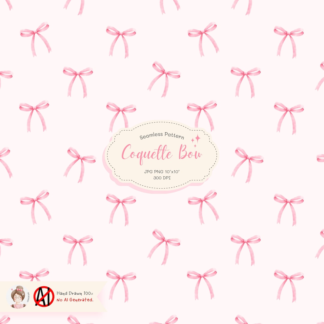 Pink Coquette Ribbon Seamless Pattern, Cute Preppy Pink Ribbon Bow ...