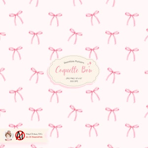 Pink Coquette Ribbon Seamless Pattern, Cute Preppy Pink Ribbon Bow ...