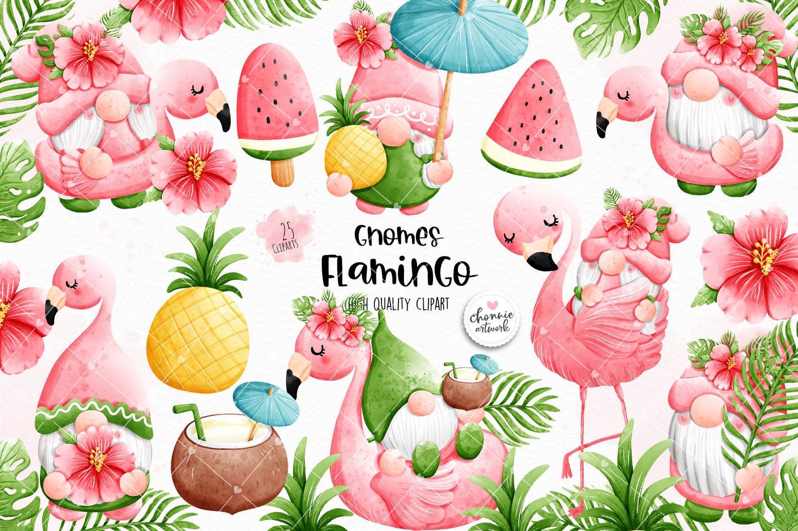 Gnome Flamingo Clipart Summer Gnome Clipart Tropical Gnomes | Etsy