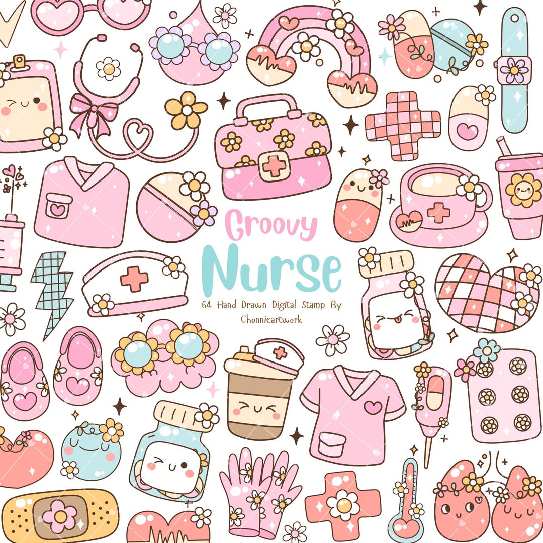 Groovy Retro Nurse Life Clipart | Pink Nurse PNG | Medical Clipart for ...