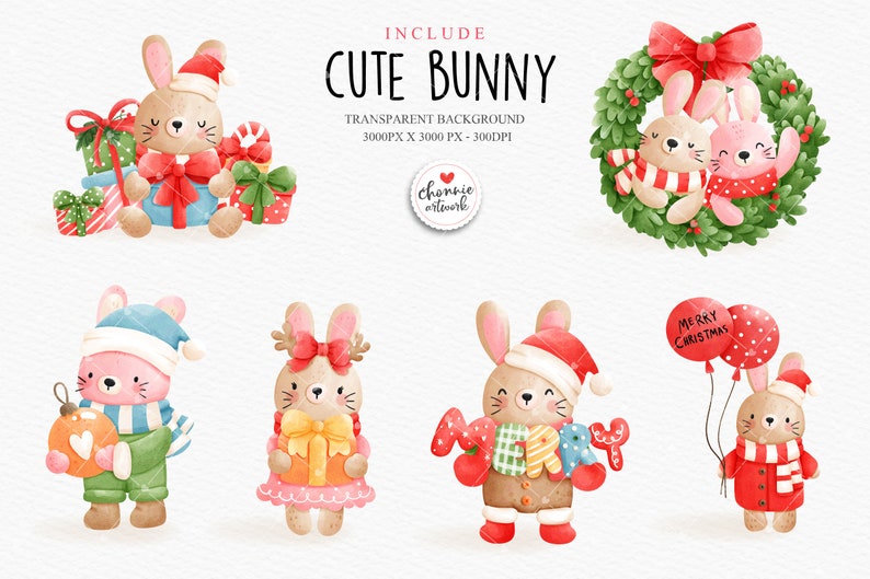 Christmas Rabbit Clipart Christmas Clipart Rabbit Clipart - Etsy