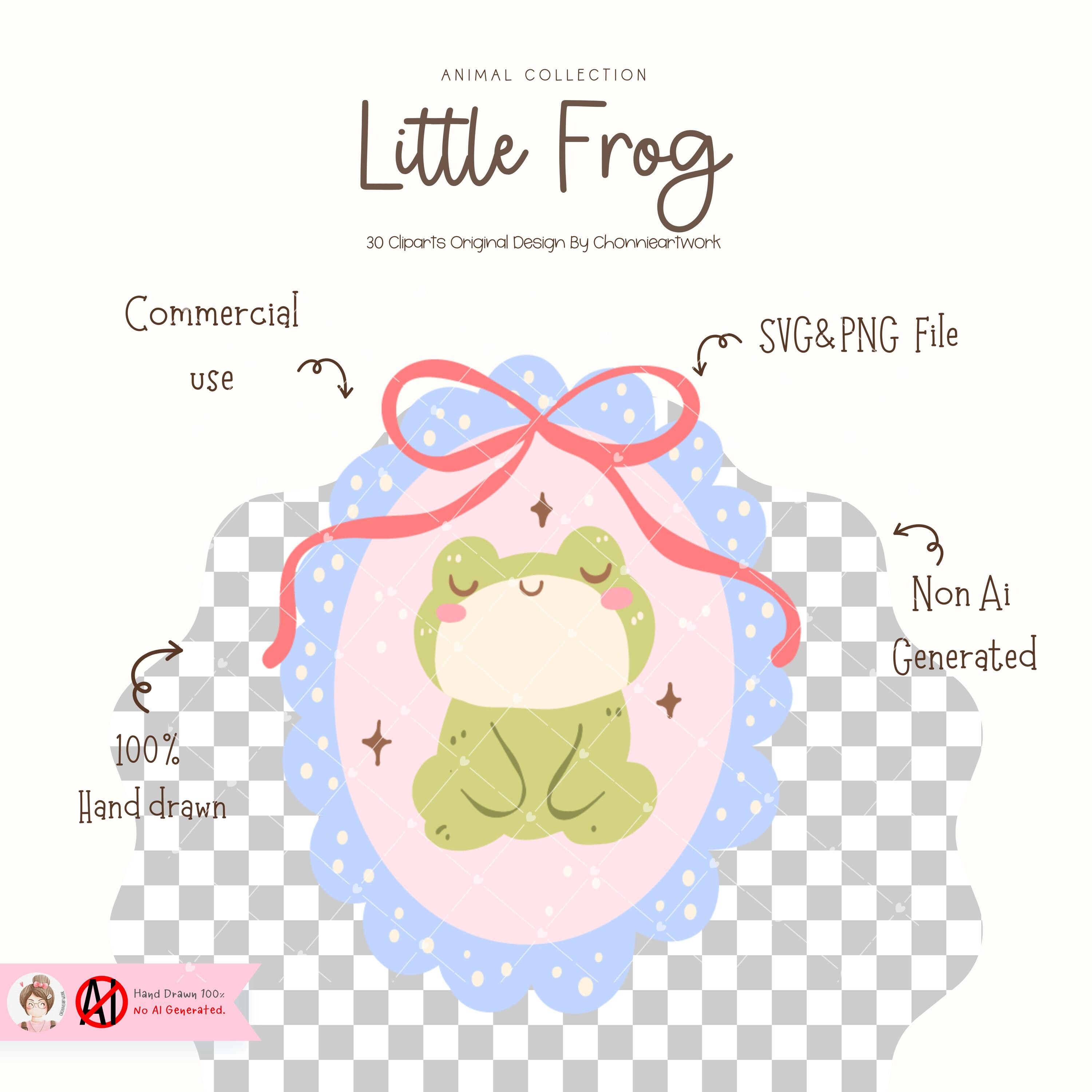 Little Frog Clipart Set, Cute Green Frog and Duck Pond Elements, Kawaii ...