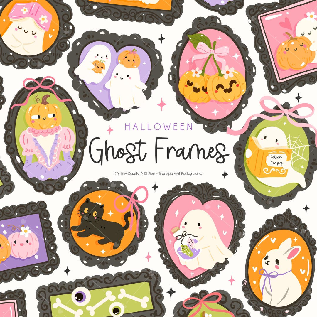 Ghost Frames Clipart Set,halloween Ghost PNG, Cute Pumpkin Portraits ...