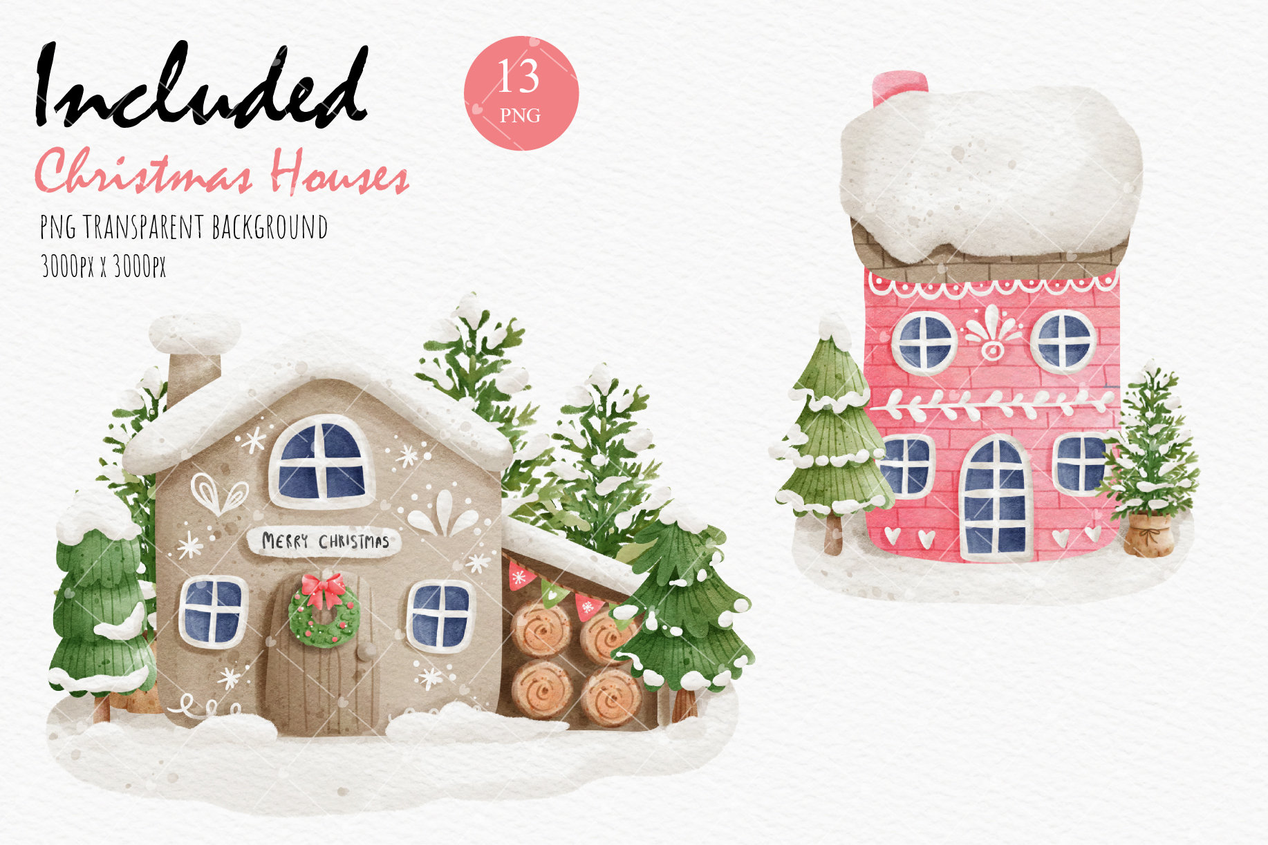 Christmas Houses Clipart Christmas Village Clipart Snow - Etsy